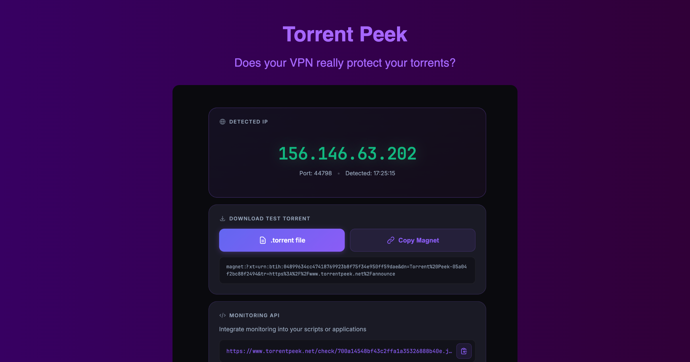 Torrent Peek - Check your torrent IP for free